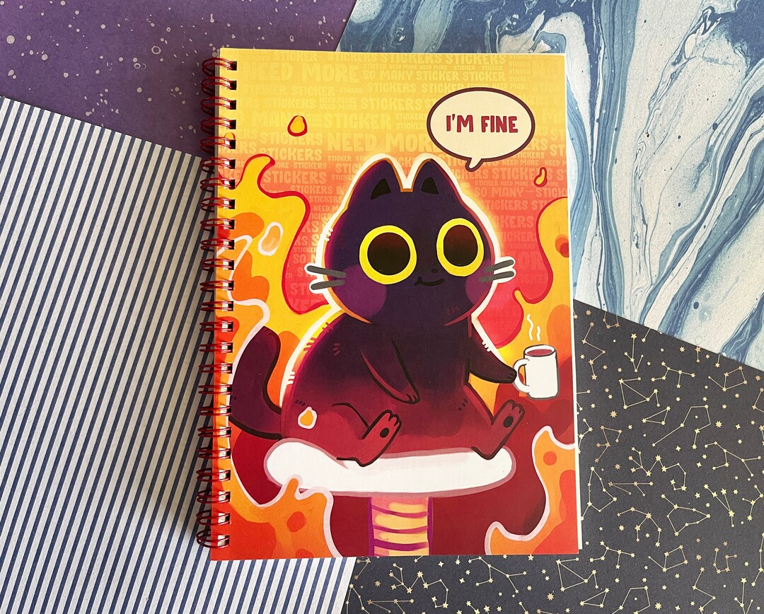 Black Cat I Am Fine - Reusable Sticker Book Hard Cover - Size A5 - Etsy