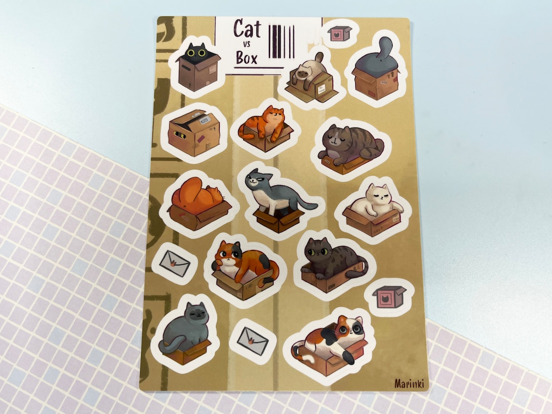 Cute Cat Vs Box Sticker Sheet / Great for Cute Postal Stickers / Size ...