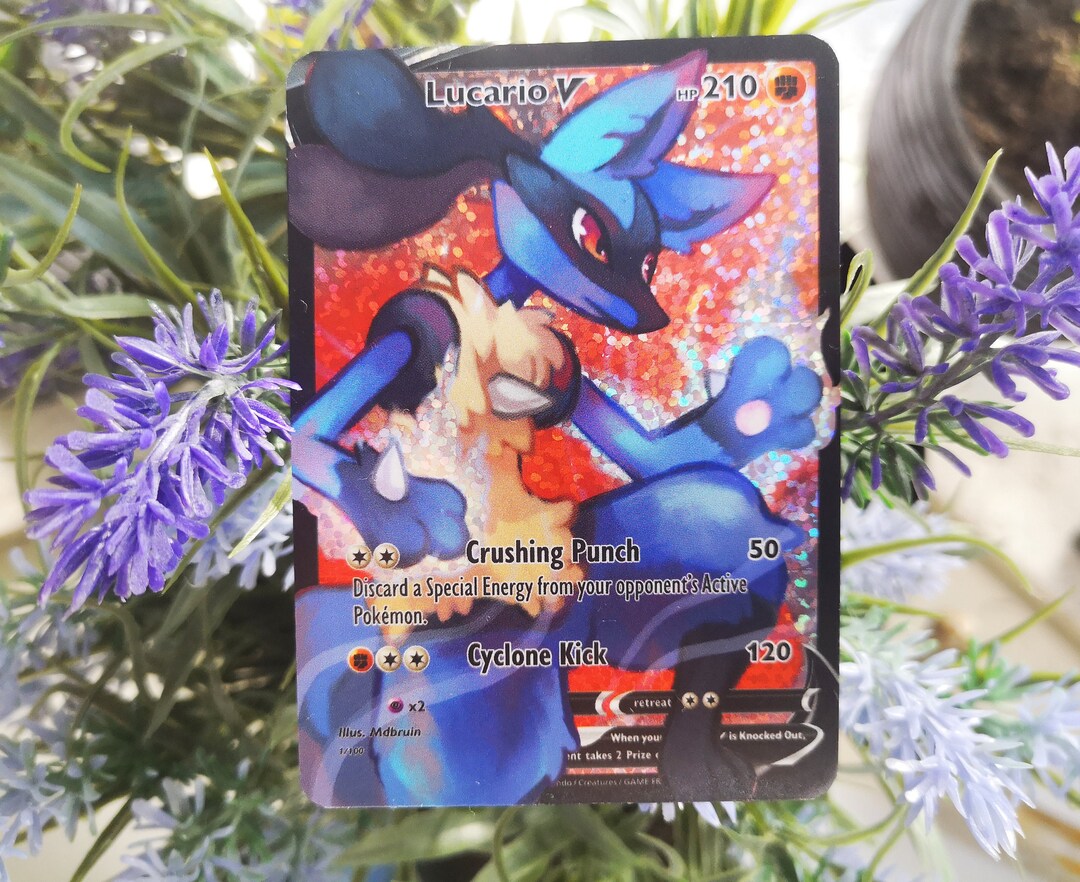 Holo Lucario / Custom Hand Made Holographic Pokémon Card / V Card - Etsy