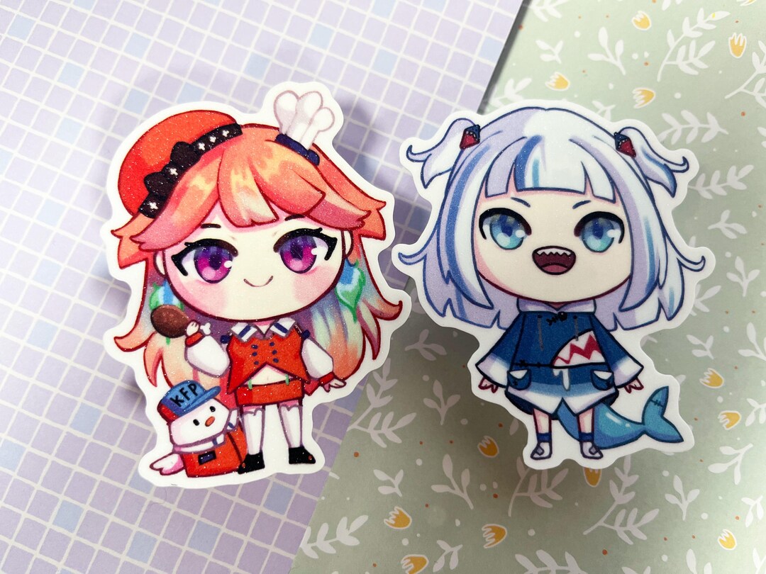 Vtuber Stickers Gura and Kiara 8CM Sticker Glitter Vinyl - Etsy