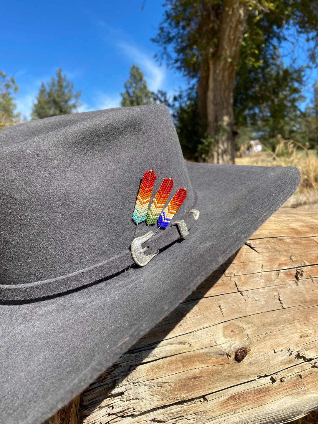 Western Beaded Feather Hat Pin | Handcrafted, Boho-style Hat Accessory ...