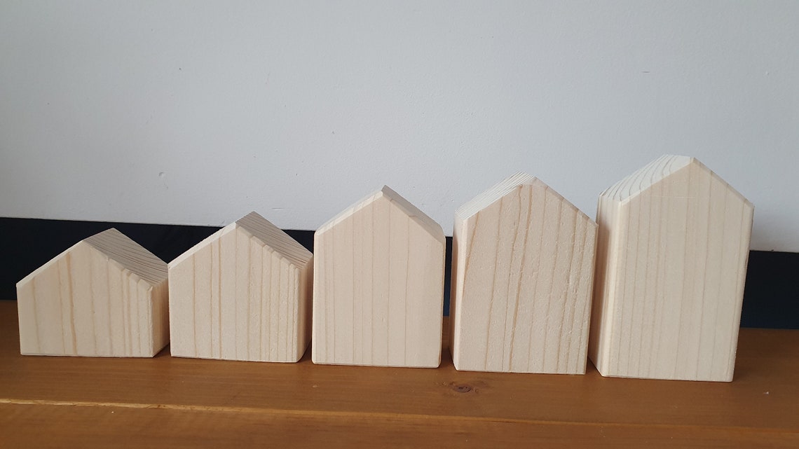 Five Wooden Block Houses - Etsy