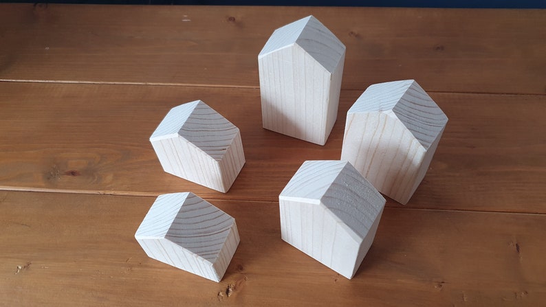 Five wooden block houses | Etsy