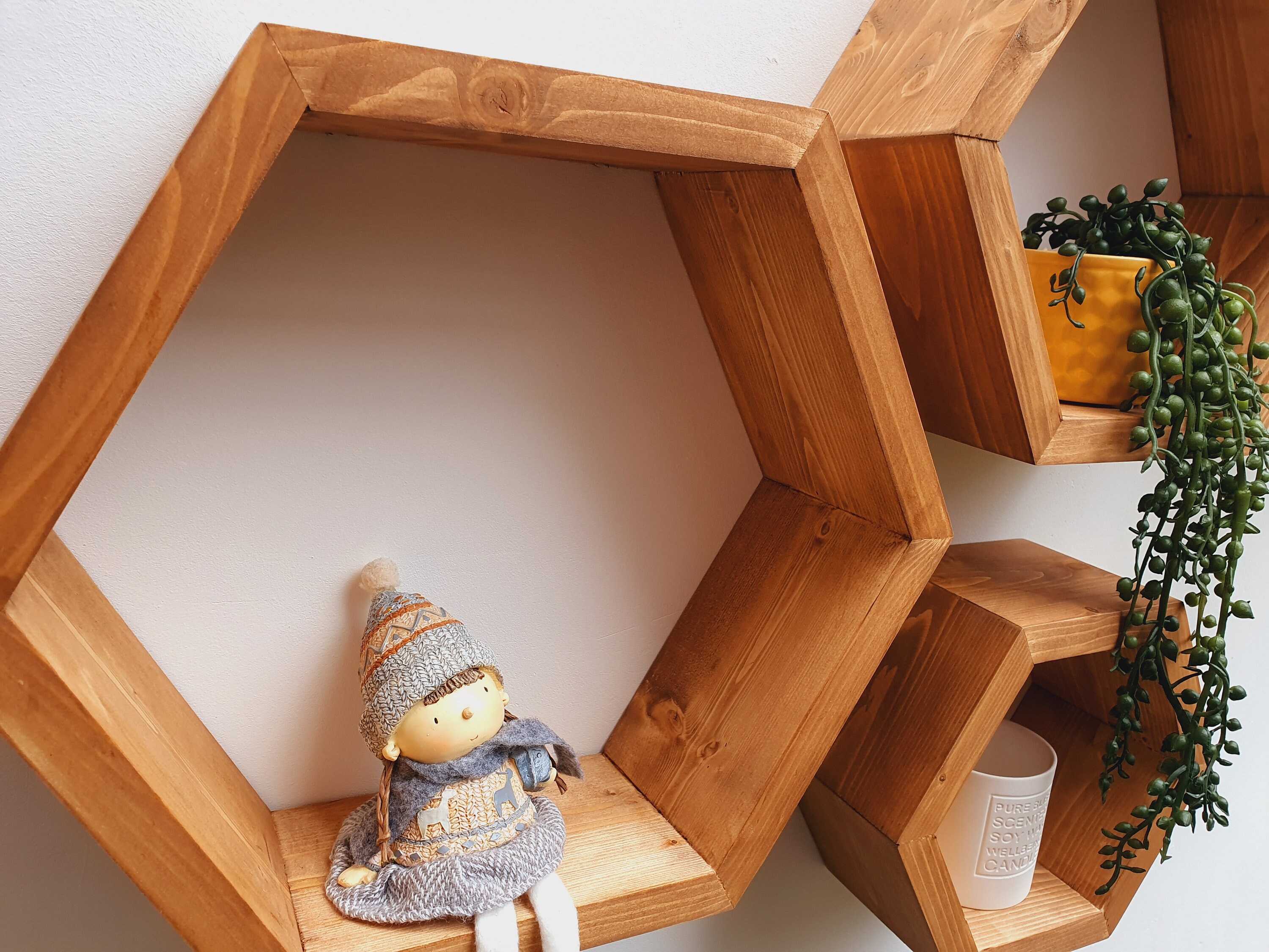 Set of 3 wooden handmade hexagon shelves made from pine wood | Etsy