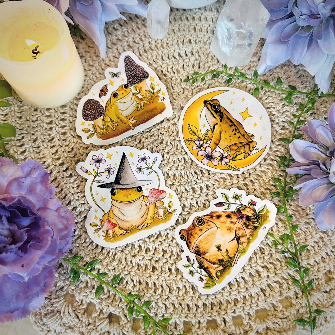Witchy Cottagecore Toad and Frog Sticker Pack, Glossy Vinyl Waterproof ...