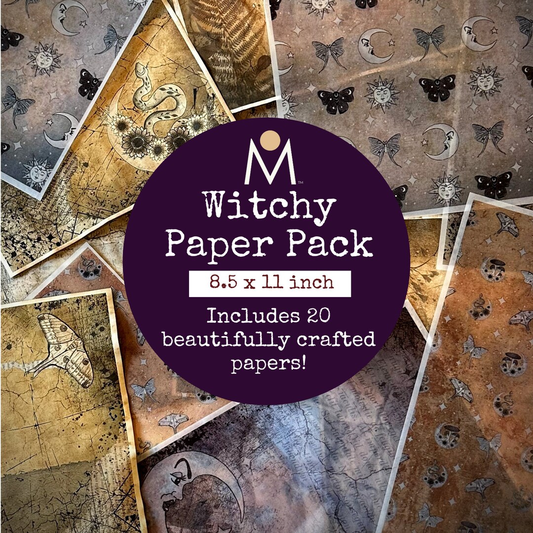 Pack of 20 Witchy Papers Coffee-dyed and Vellum for Scrapbooking, Junk ...
