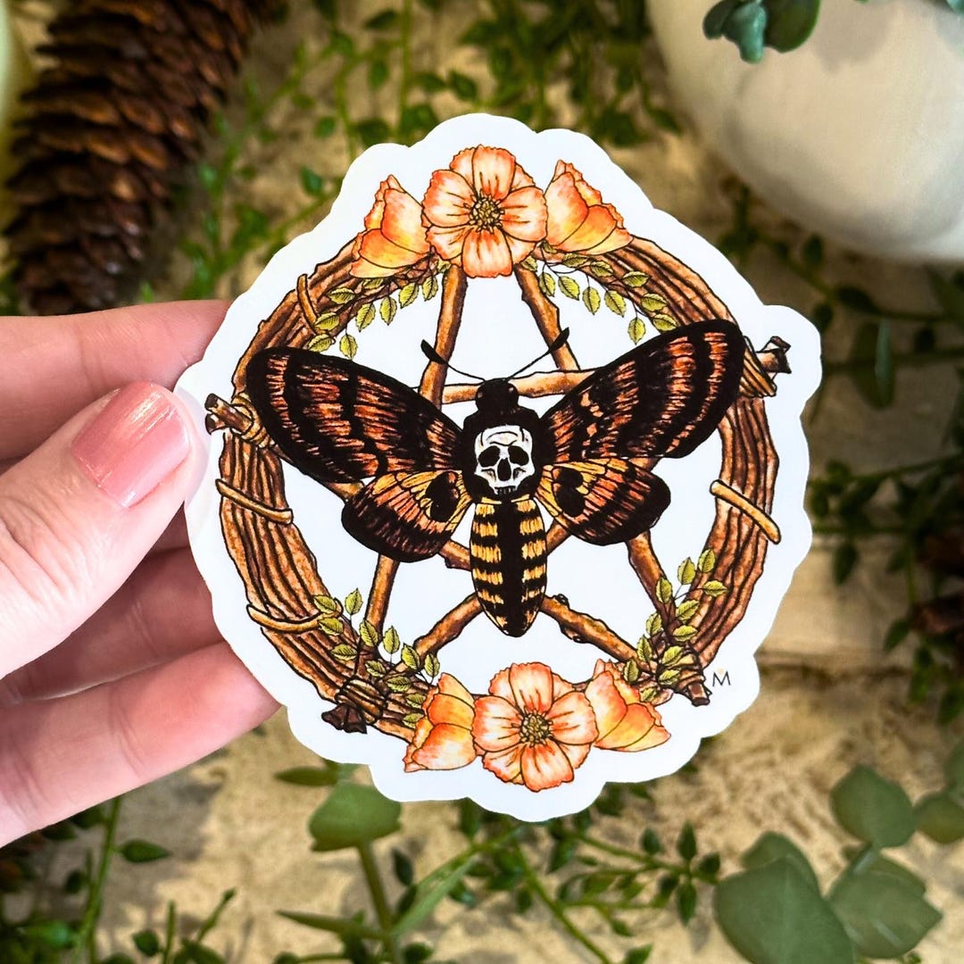 Handmade & Hand-illustrated Witchy Pentagram Sticker With Death Head ...