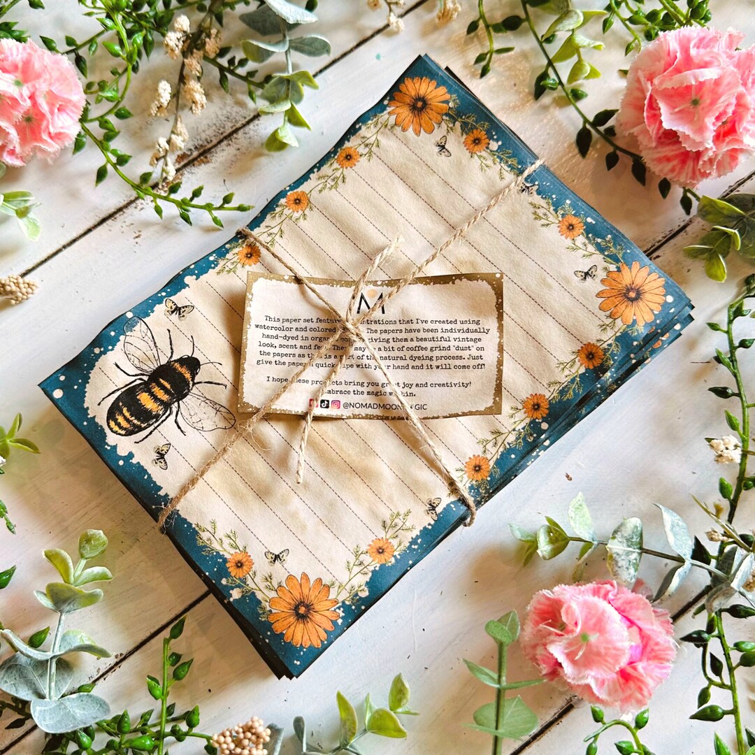 Handmade Letter Writing Papers With Cottagecore Bee Design, Vintage ...