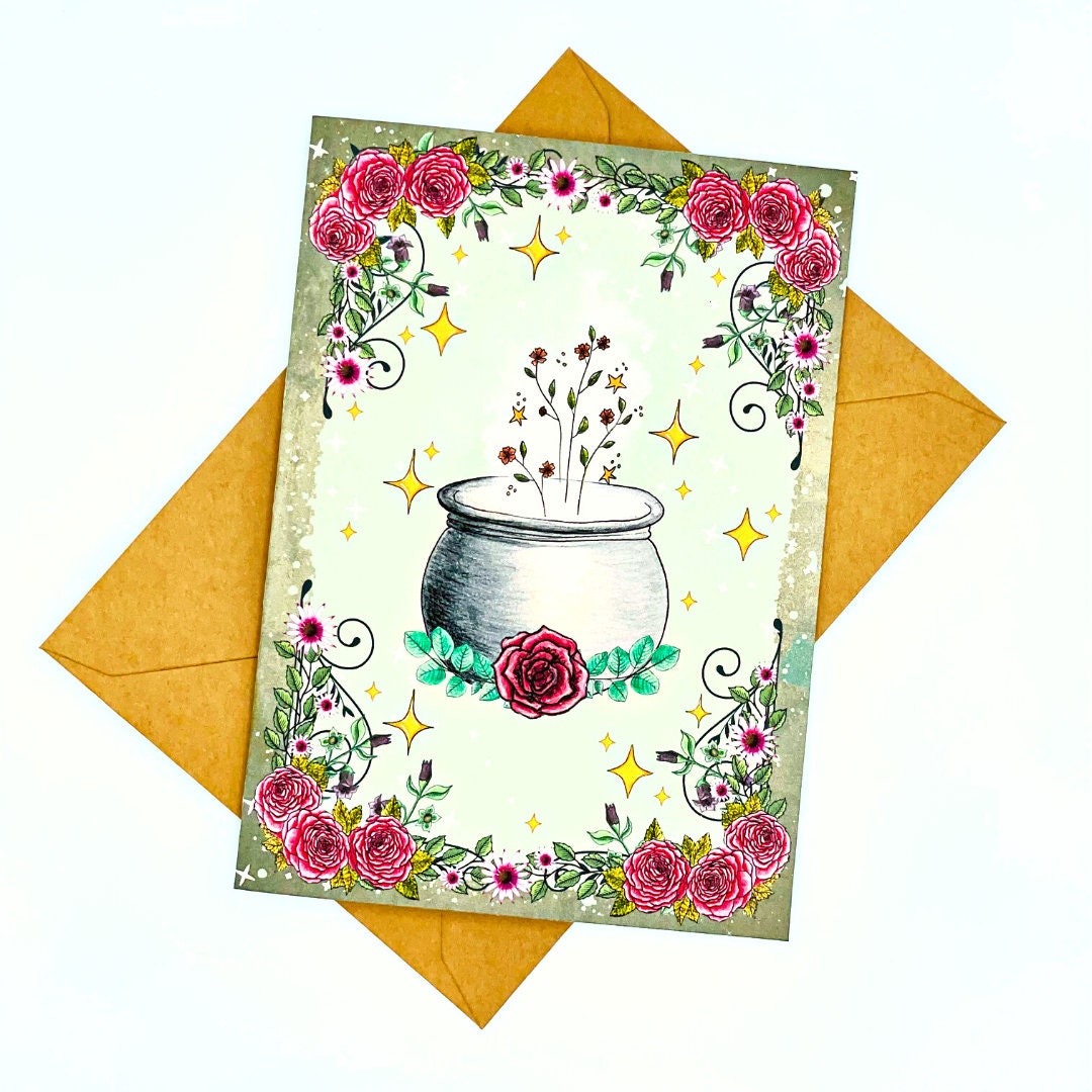 Witchy Cauldron Blank Greeting Card, Green Witch - Etsy
