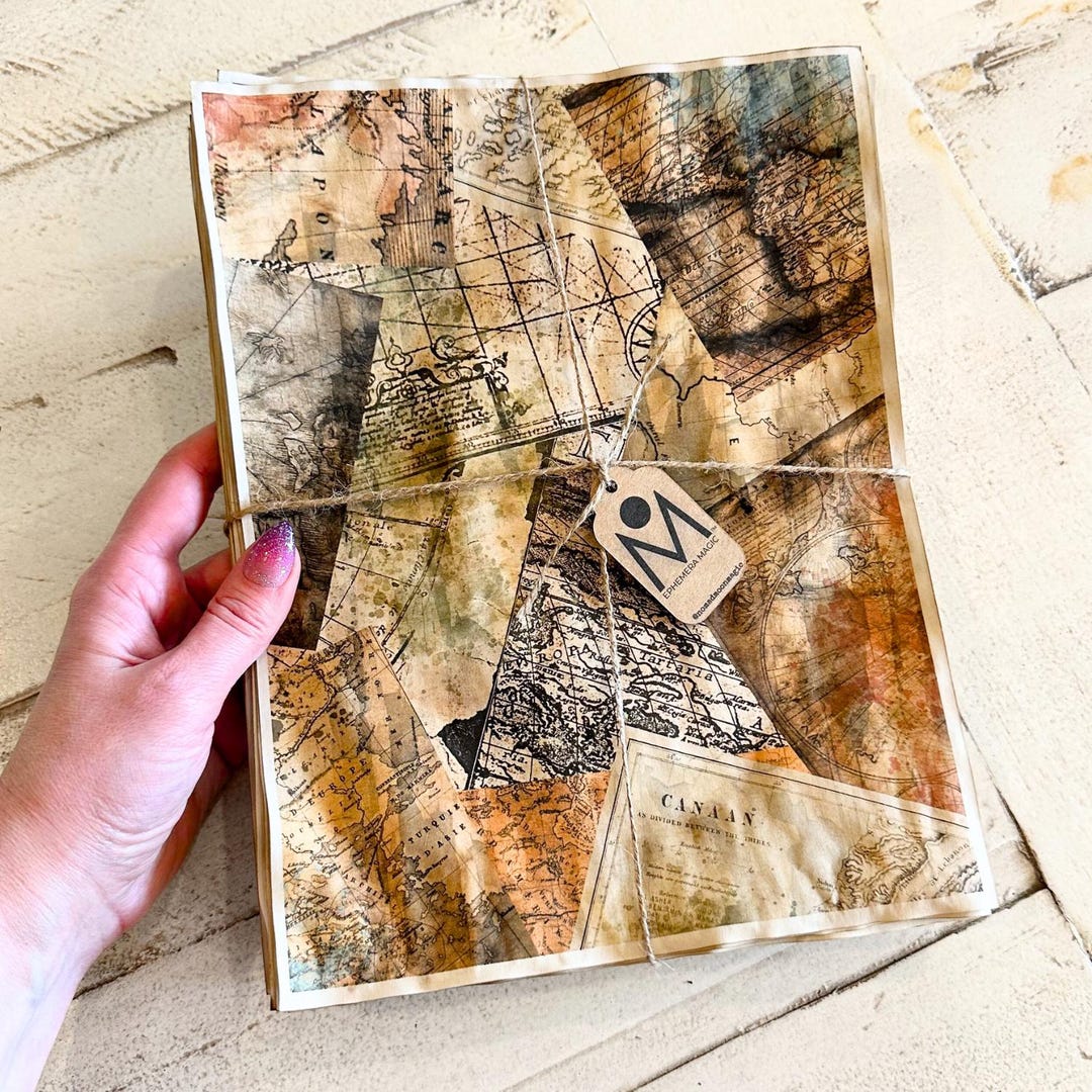 Pack of 20 Coffee-dyed Old Maps Print Papers, 8.5x11 Inch, Use for Junk ...