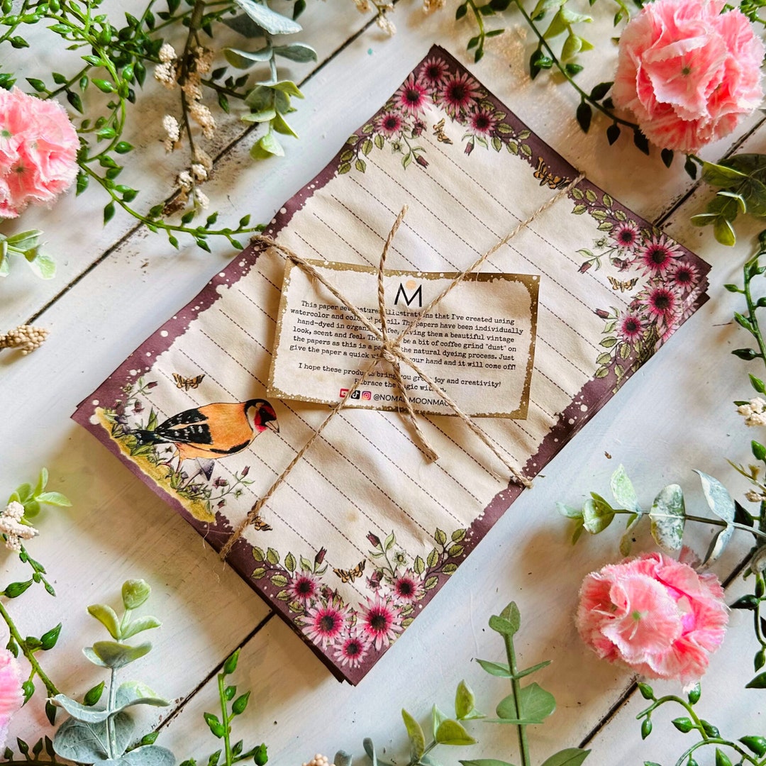 Handmade Letter Writing Papers With Cottagecore Finch Design, Vintage ...