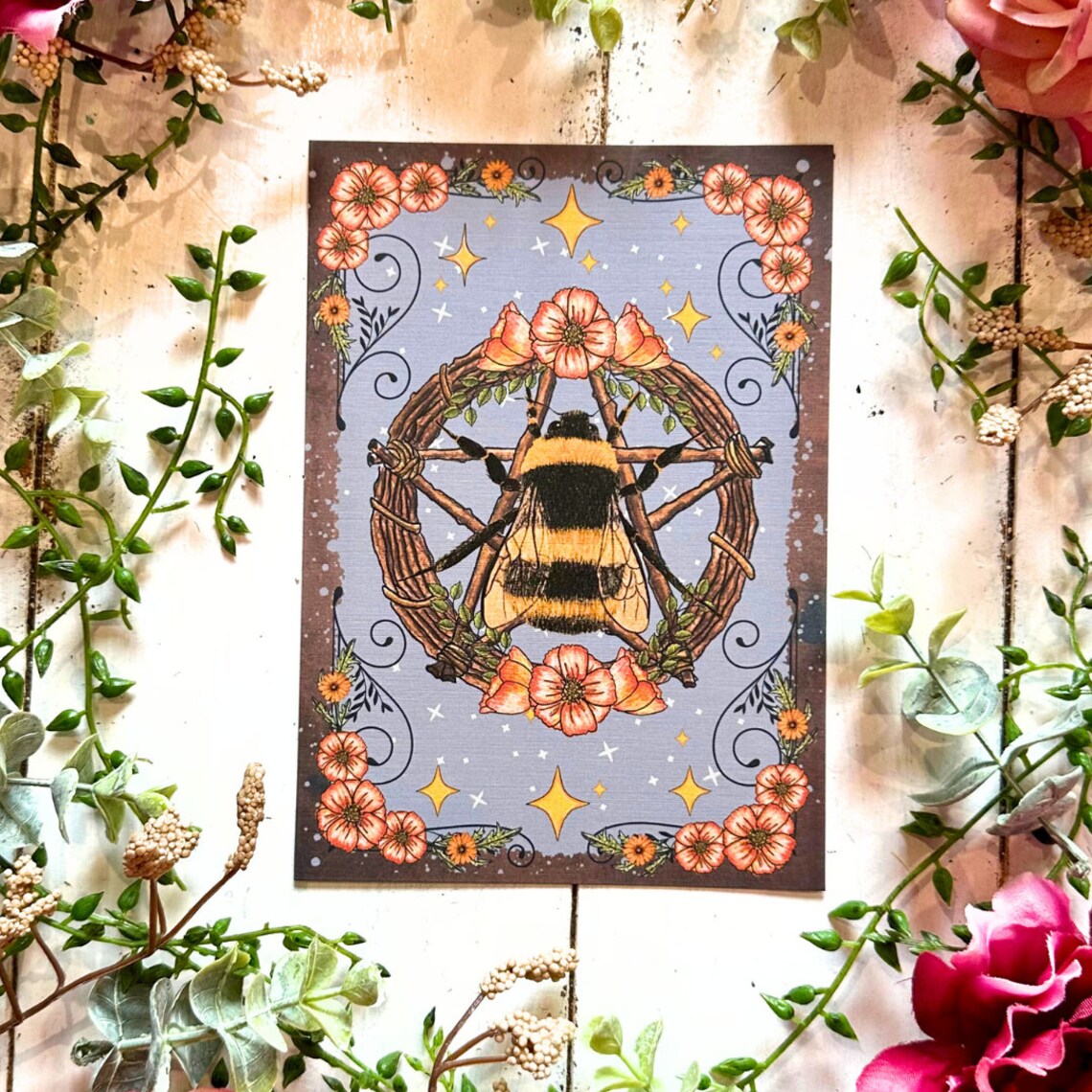 Handmade Witchy Bee Greeting Card, Blank Inside, Gift for Pagan or ...