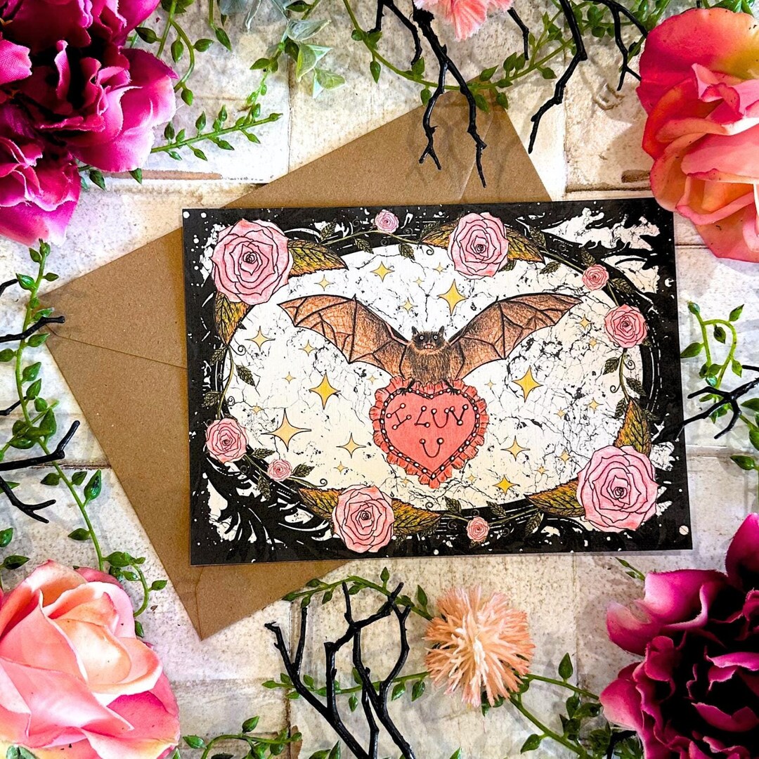 Handmade Spooky Bat Valentine's Day Card: Gothic Romantasy Vibes - Etsy