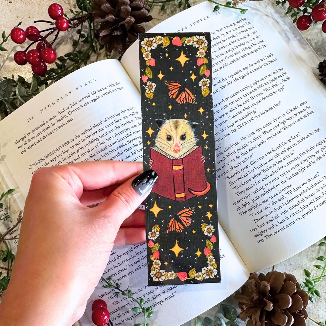 Handmade Bookish Possum Bookmark, Hand-illustrated, Gift for Reader and ...
