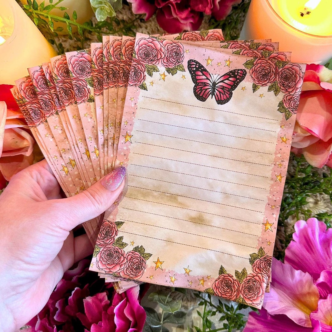 20 Handmade Coffee-dyed Pink Butterfly Note Papers, Cottagecore Design ...