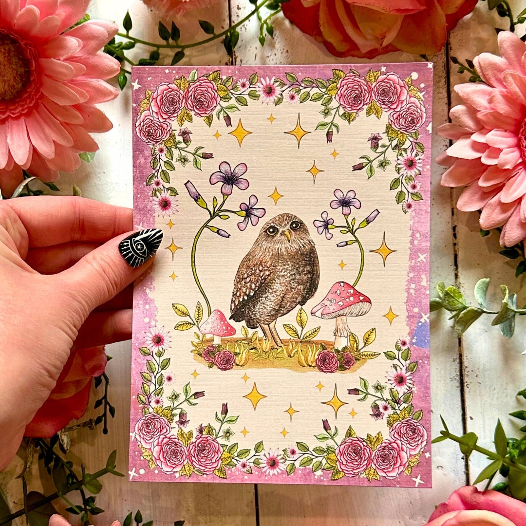 Cottagecore Owl Everyday Blank Greeting Card, Hand-illustrated and ...