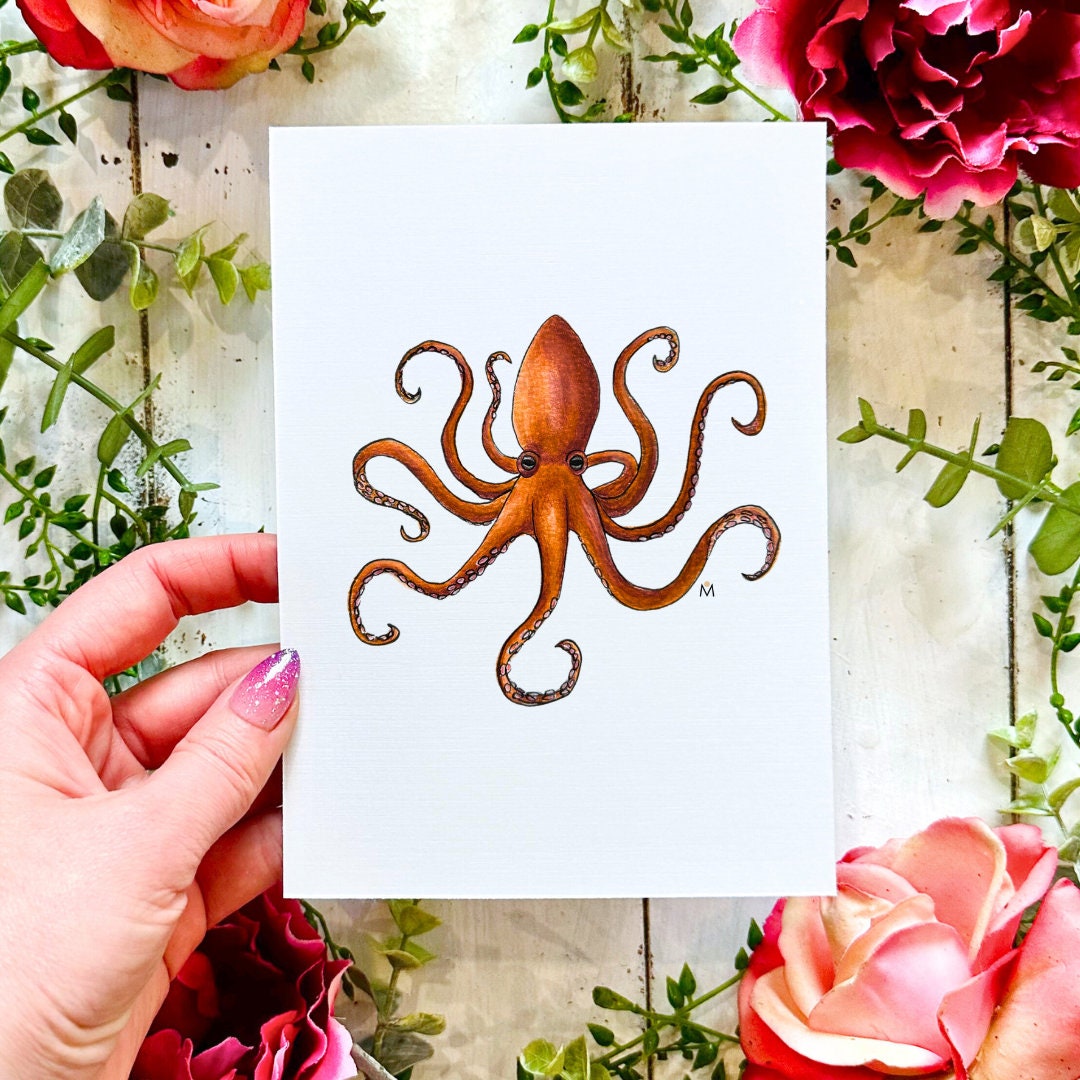 Wall Art Print With Octopus Design, Handmade and Hand-illustrated in ...