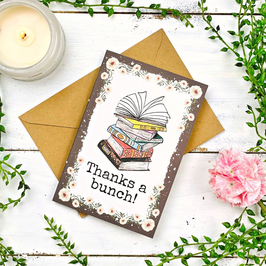 Thank You Card for Book Lovers, Handmade and Hand Illustrated - Etsy