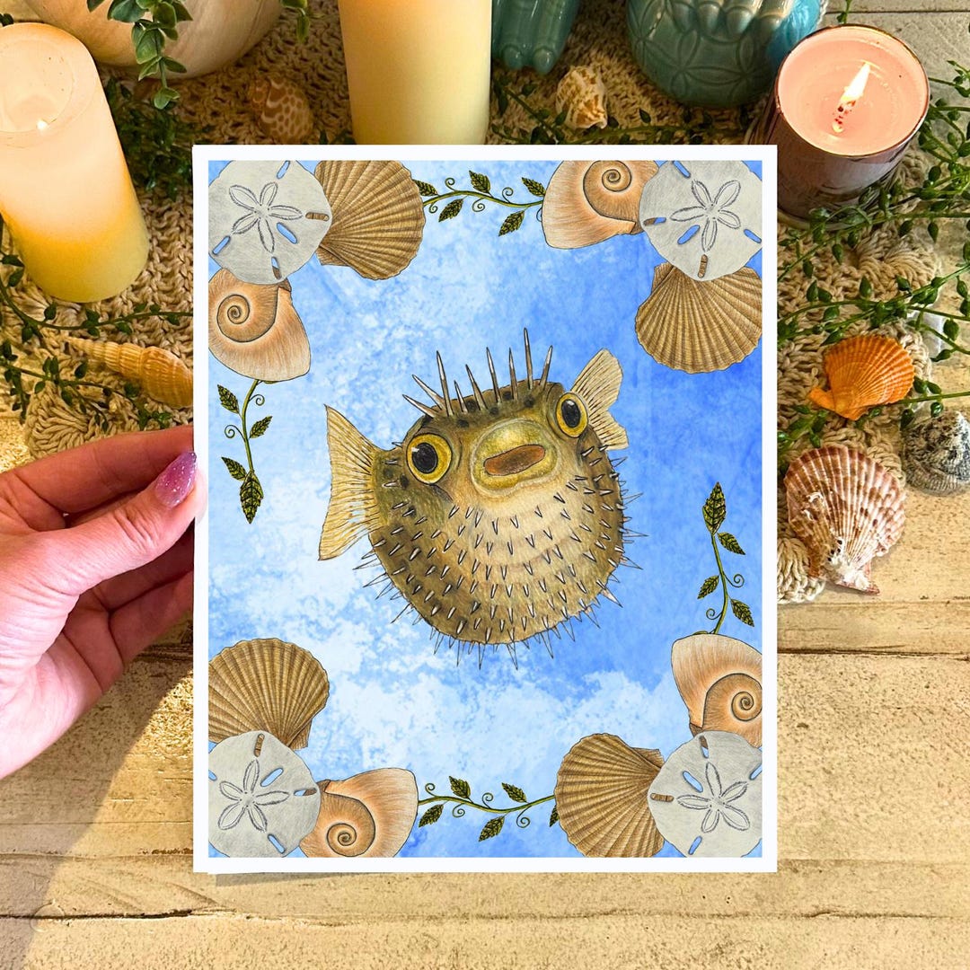 Handmade & Hand-illustrated Pufferfish Art Print, for Reef Keepers and ...