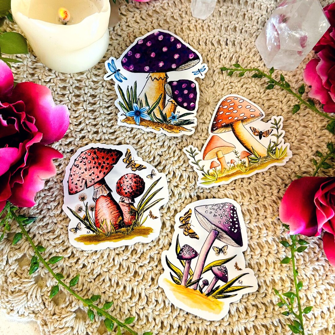 Magical Cottagecore Mushroom Sticker Pack, Fairycore Vibes, Glossy ...