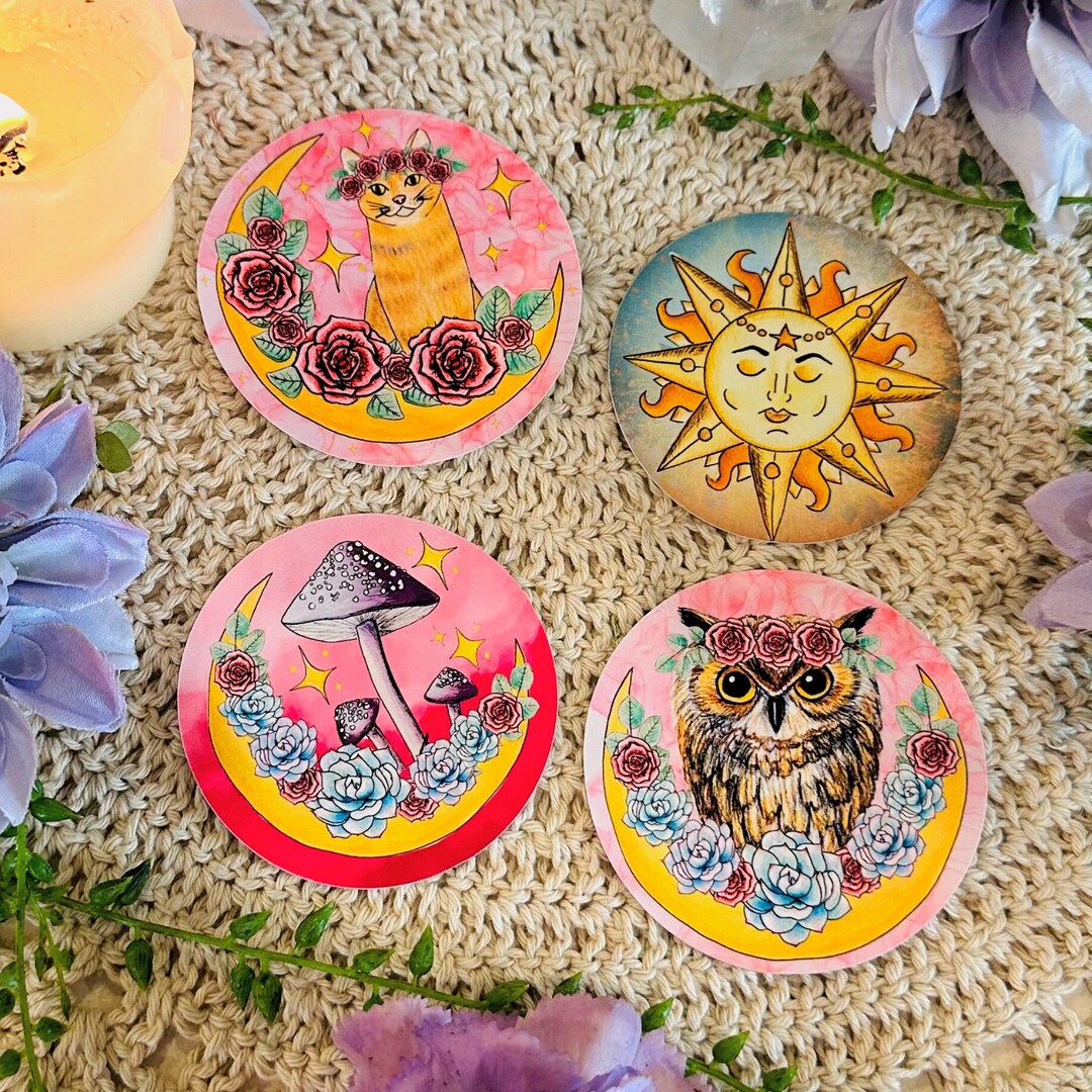 Magical Witchy Circle Sticker Pack, Botanical Moon Designs, Glossy ...