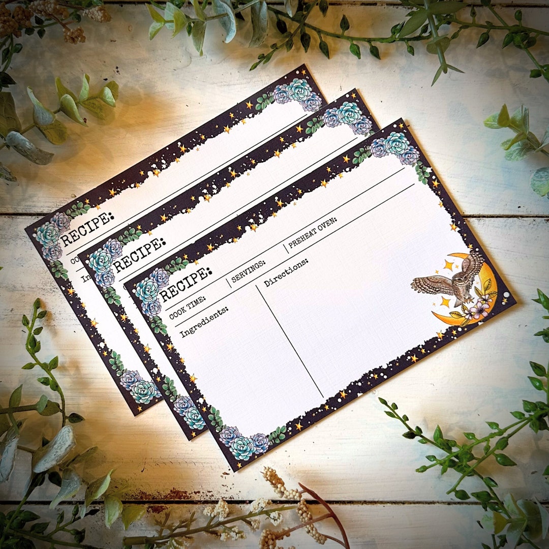 Cottagecore Recipe Cards: Witchy Owl & Moon, Set of 10 - Etsy