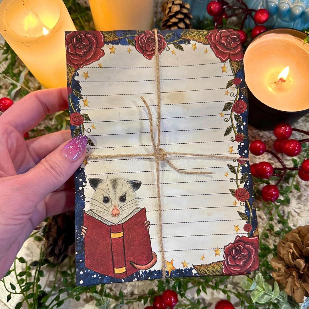 Handmade Bookish Possum Note Paper Set, for Journaling Ephemera or Letter Writing, Vintage ...