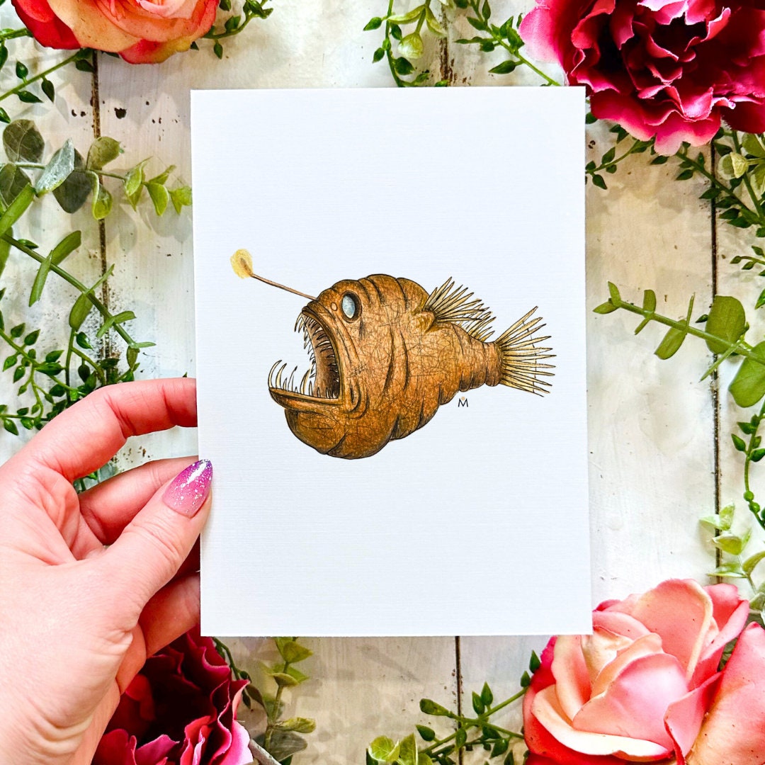 Wall Art Print With Funny Anglerfish Design, Handmade and Hand ...