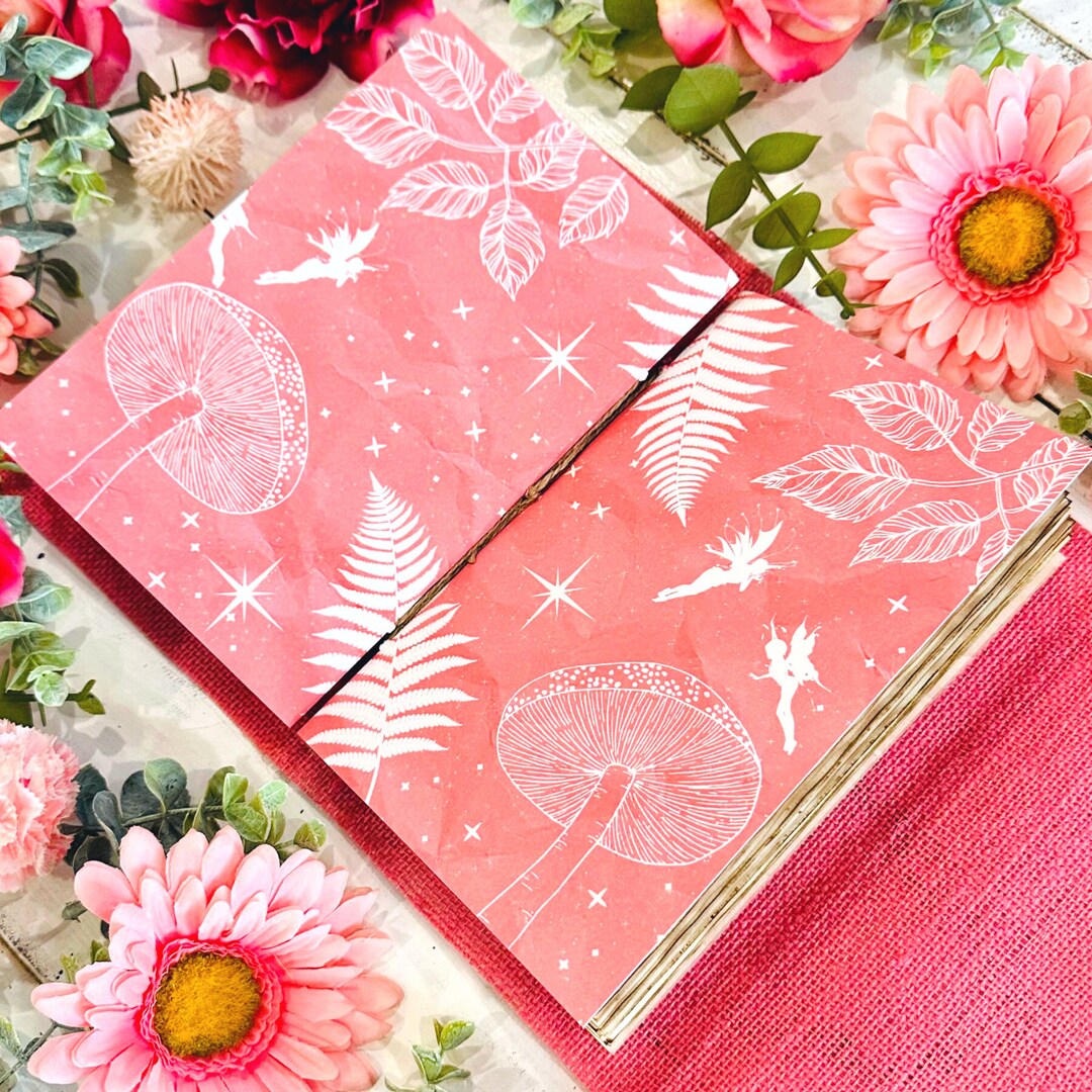 Pink Vegan Grimoire Fairycore Book of Shadows With Coffee-dyed Pages Witchy Fairy Mushroom ...