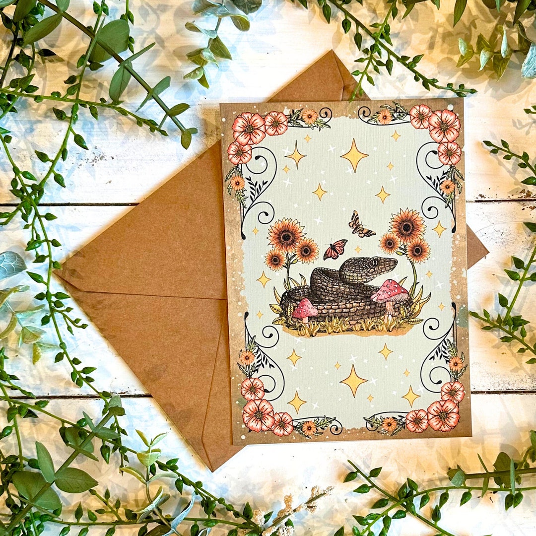 Witchy Garden Snake Card, Everyday Blank Greeting Card, Hand ...