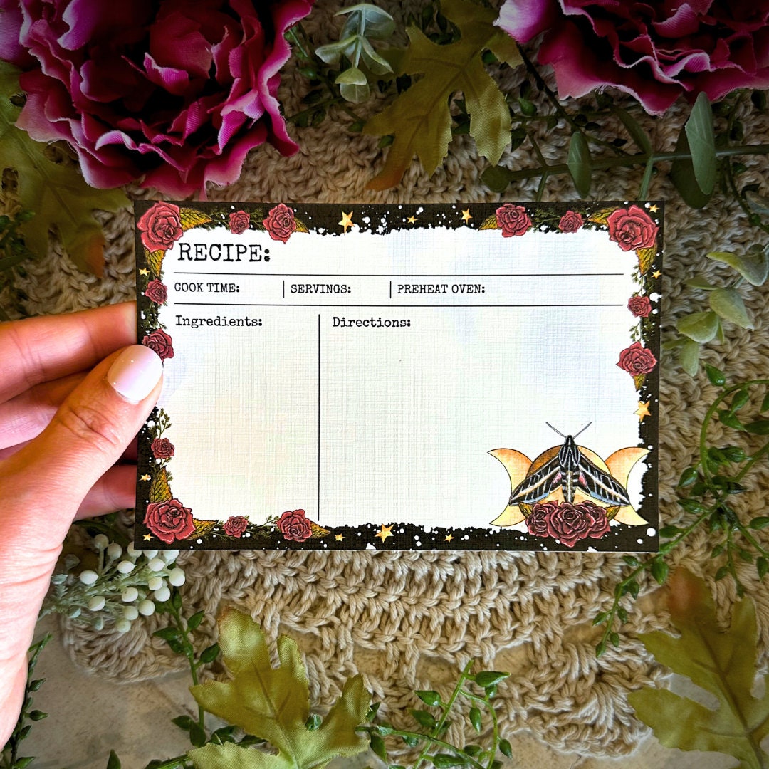 Set of 10 Handmade Witchy Recipe Cards With Moth and Moon Design, Gift ...