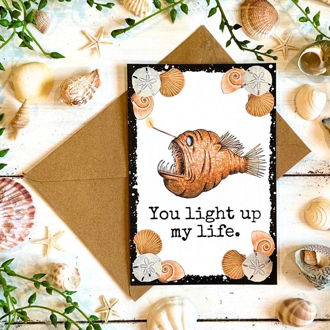Handmade Funny Anglerfish Friendship and Love Card, Beach and Sea ...