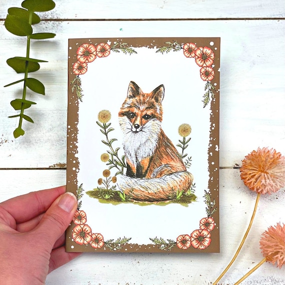 Fox Greeting Card Cottagecore Design - Etsy