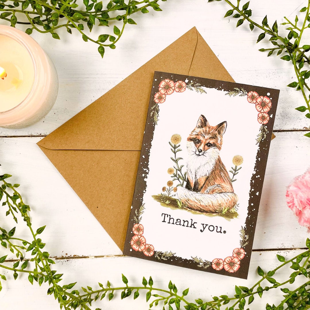 Fox Thank You Card, Handmade and Hand Illustrated - Etsy