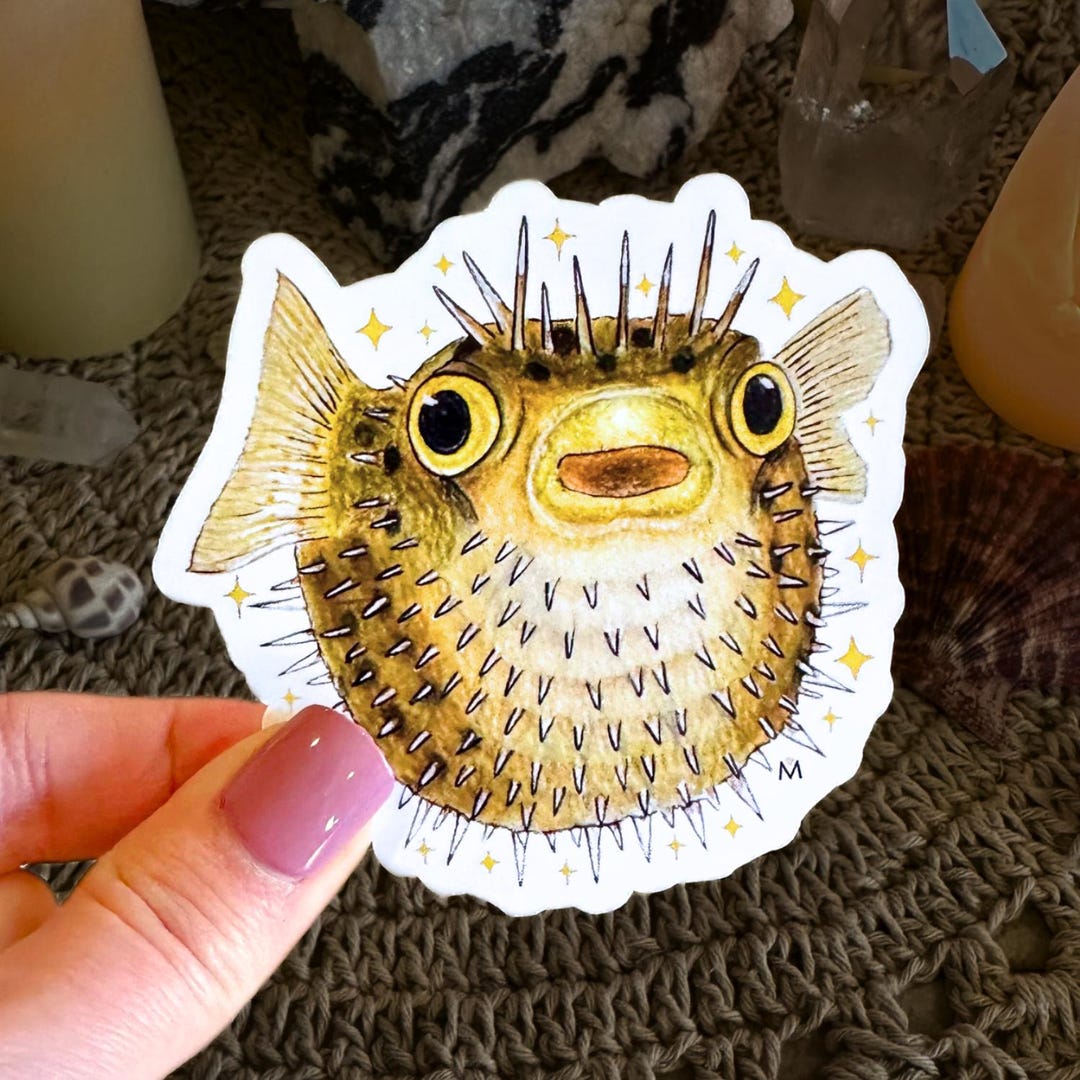 Handmade Happy Pufferfish Sticker, Glossy Waterproof Vinyl - Etsy