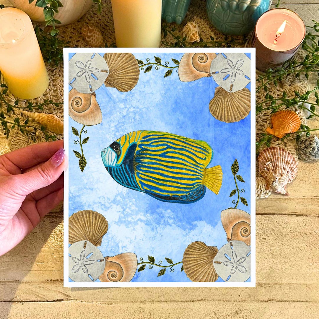 Handmade & Hand-illustrated Emperor Angelfish Art Print, for Reef ...