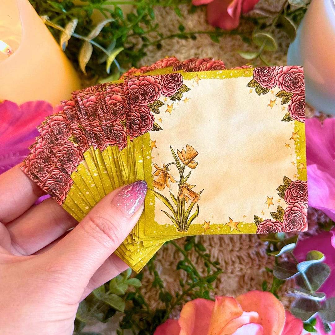 Handmade Spring Daffodils and Roses Note Papers, 40-pack of Coffee-dyed ...