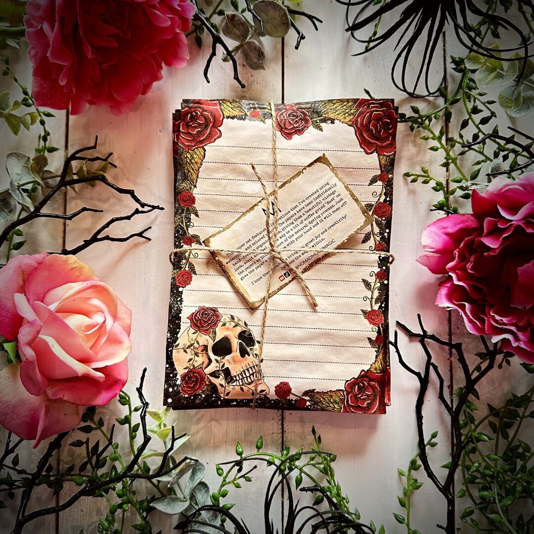 Handmade Letter Writing Papers With Goth Skull and Roses Design ...