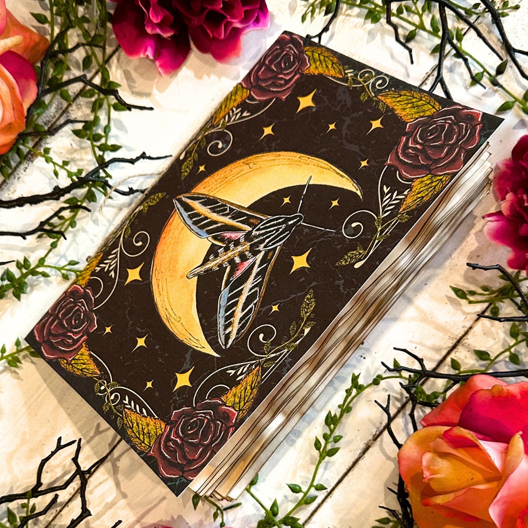 Handmade Witchy Moon and Moth Journal With Vintage-aesthetic Pages, for ...