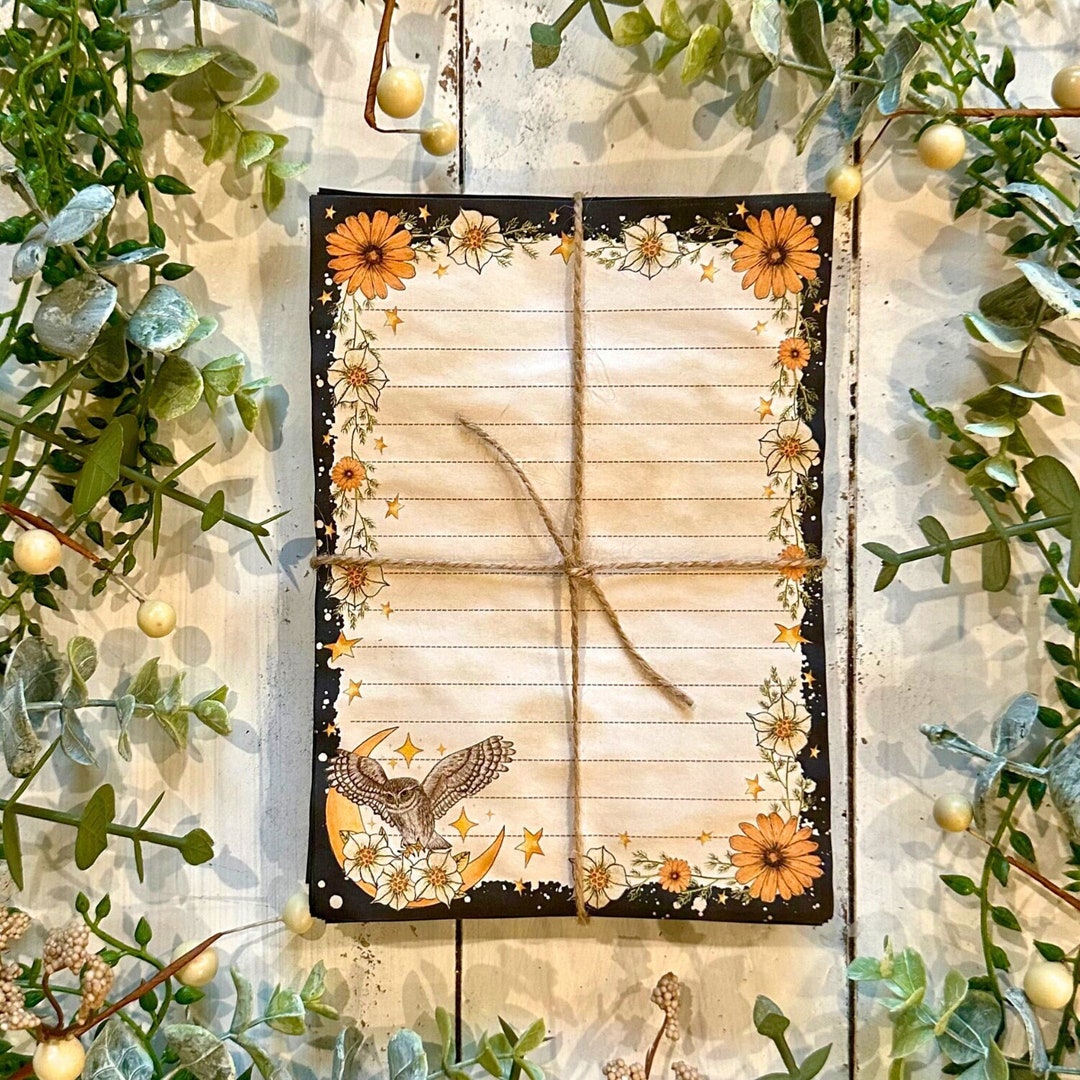 Handmade Letter Writing Papers With Witchy Owl and Moon Design, Vintage ...