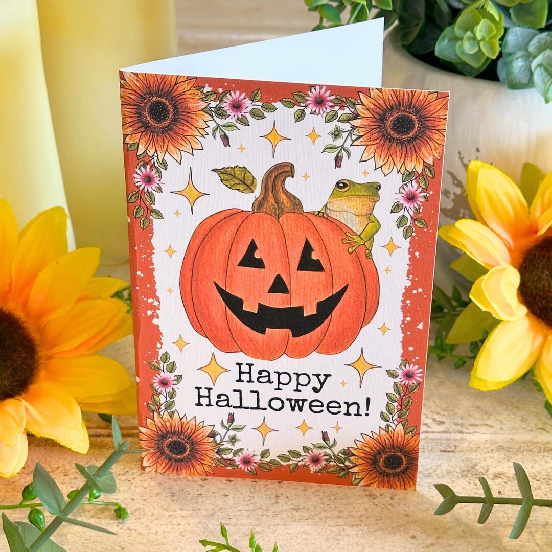 Handmade and Hand-illustrated Halloween Greeting Card With Frog and ...