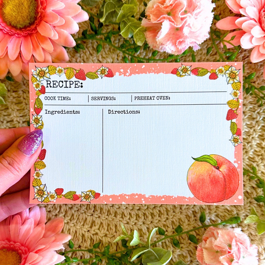 Handmade Recipe Card Set of 10 With Strawberries and Peach Design ...