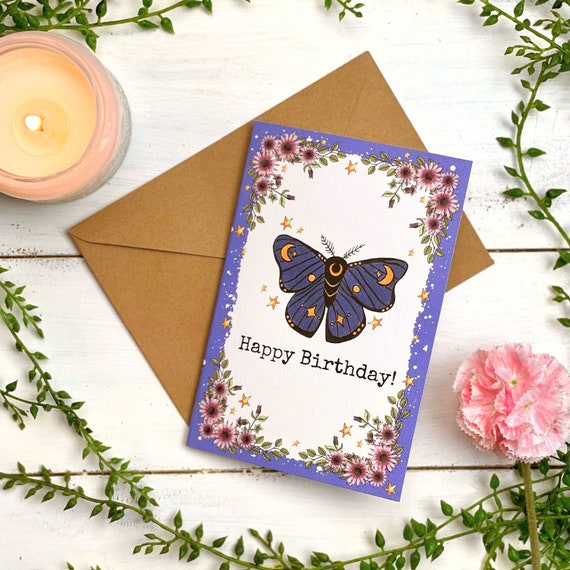 Witchy Moth Blank Birthday Greeting Card Stationery for Witch - Etsy