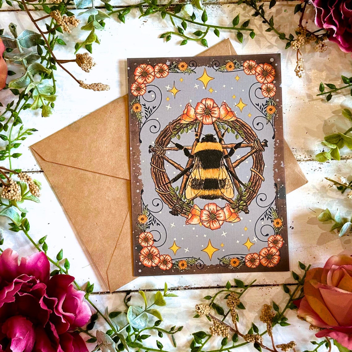 Handmade Witchy Bee Greeting Card, Blank Inside, Gift for Pagan or ...