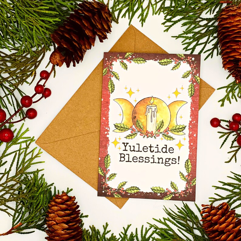 Witchy Yule Card With Triple Moon, Stationery for Witch - Etsy