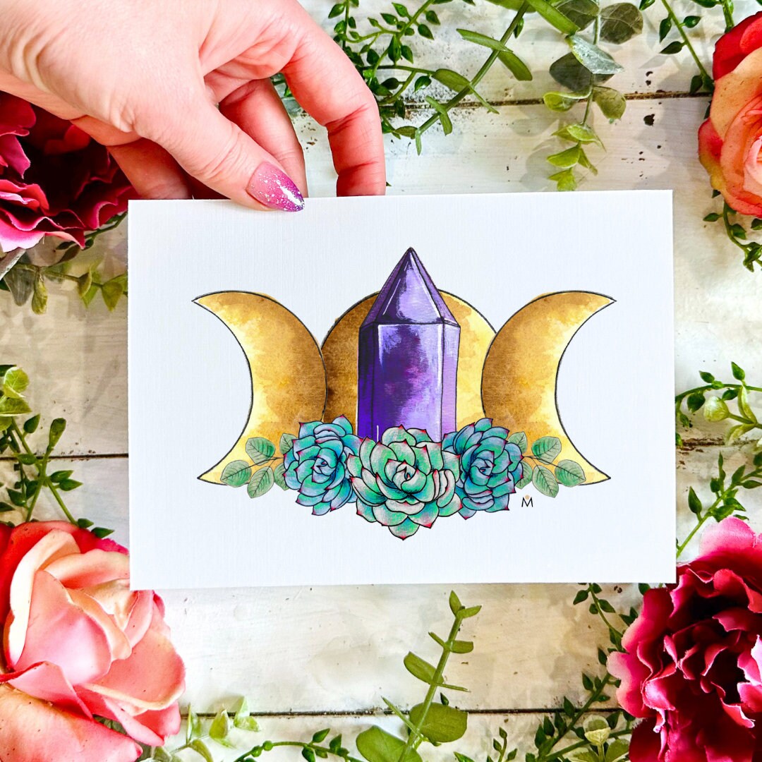 Wall Art Print With Witchy Crystal Design, Handmade and Hand ...