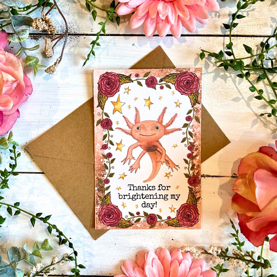 Happy Axolotl Thank You Card - for Friendship and Gratitude - Handmade ...