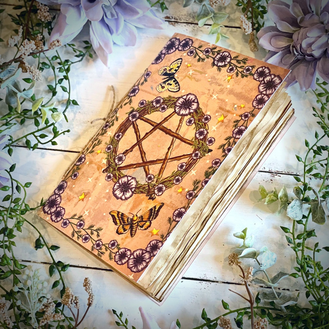 Handmade Moth Pentagram Grimoire With Coffee-dyed Pages, Vegan Book of ...