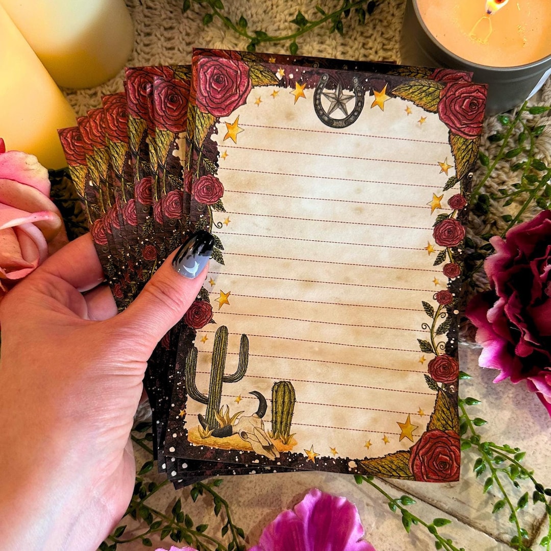 Handmade Dark Western Note Paper Set With Cactus and Skull, for ...