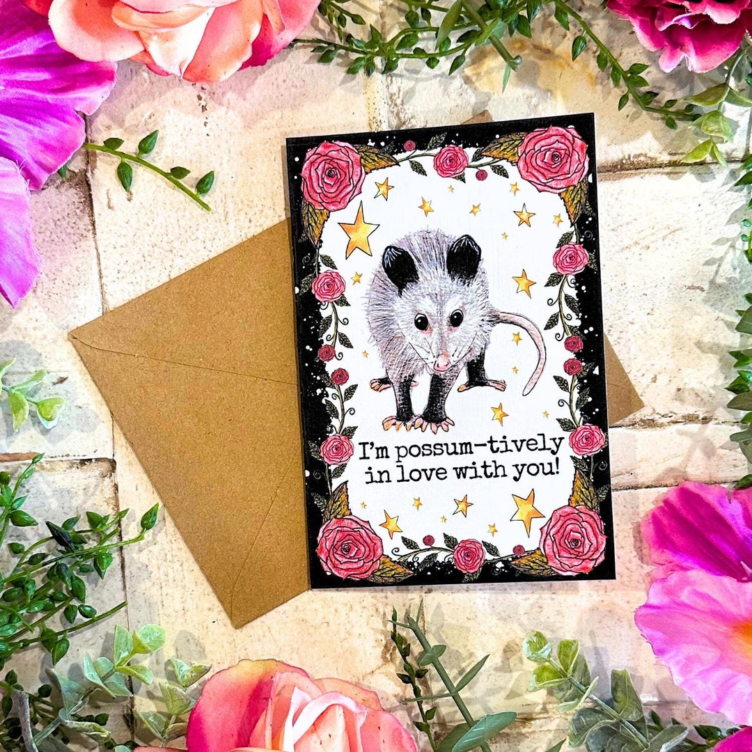 Handmade Possum Valentine's Day Card, Cute Love or Anniversary Card ...